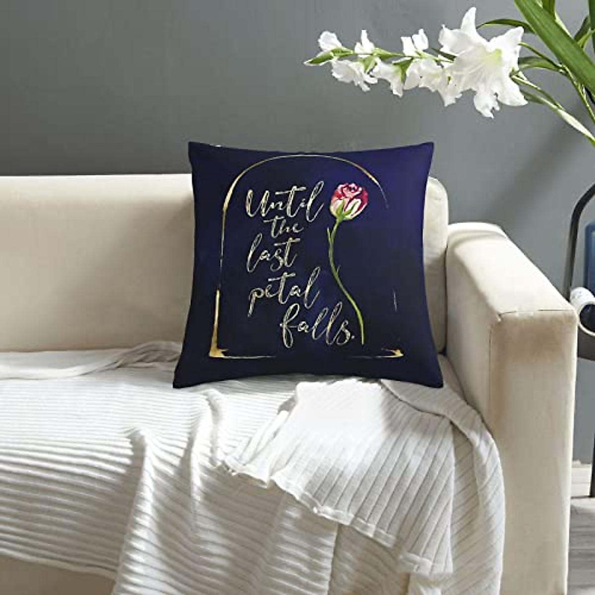 Lhgs5sv Until The Last Petal Falls. Beauty and The Beast. Both Sides Throw Pillow Covers Cotton Home Decor Sofa Square Cushion Cover Pillow Case 18x18 in