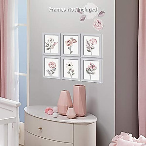 Lambs & Ivy Watercolor Floral Unframed Nursery Child Wall Art 6pc - Pink/Gray