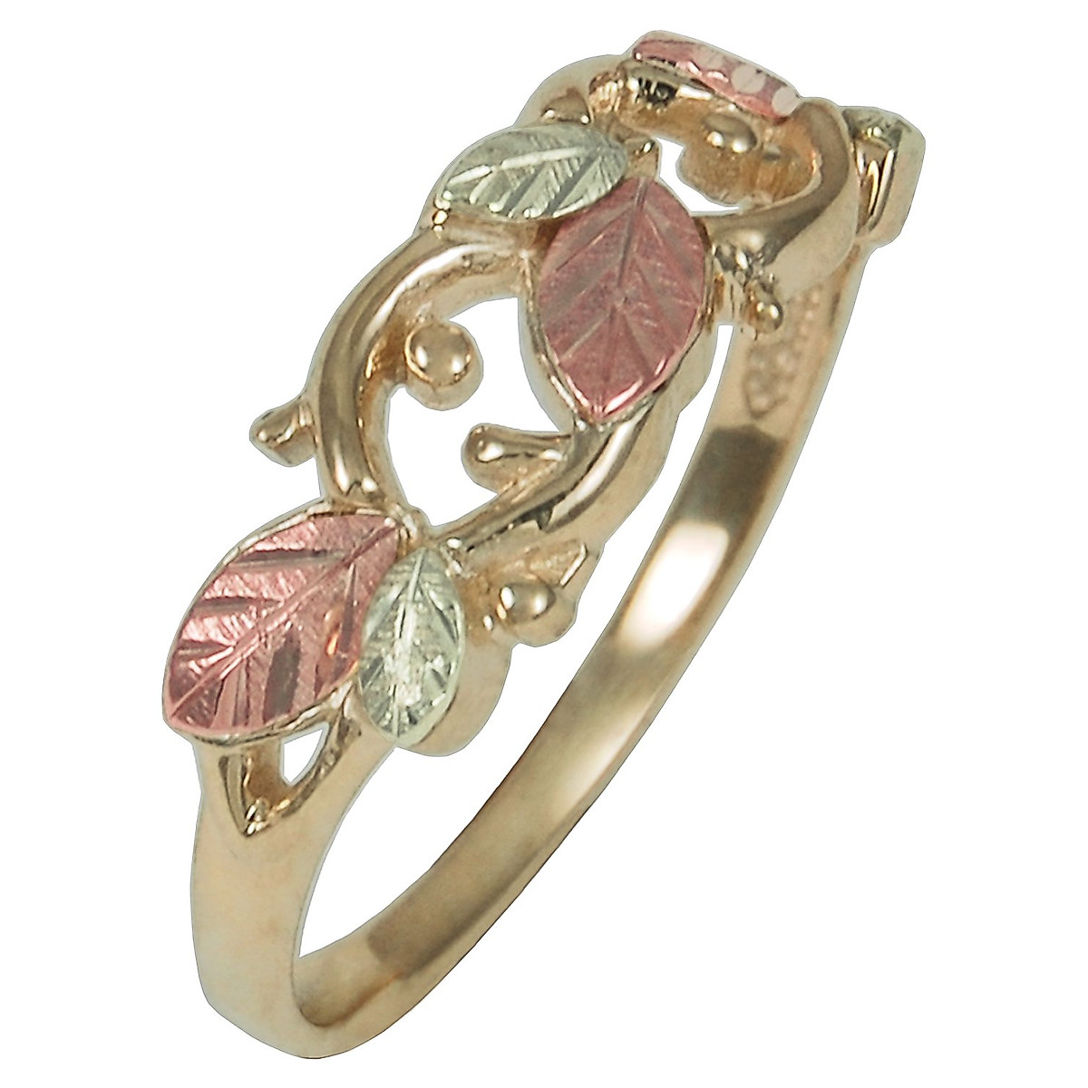 Cut-Out Leaf Band, 10k Yellow Gold, 12k Green and Rose Gold Black Hills Gold Motif, Size 4.75