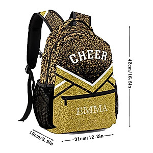 Zaaprint Golden Bling Waterproof Cheer Cheerleaders Backpack Bookbag with Name for Birthday Holiday Gift