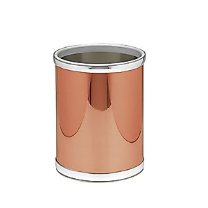 Kraftware Vinyl and Mylar Polished Round Waste Basket, 10.75", Copper and Chrome