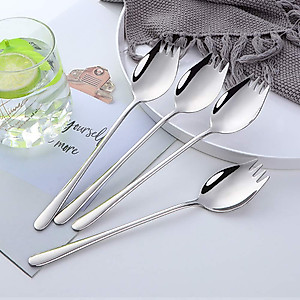 Buyer Star Silver Sporks 2 in 1 Spoons Forks 5 Pieces Stainless Steel Reusable Metal Korean Soup Dinner Spoons Camping Flatware