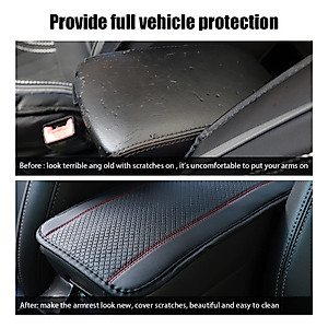 Miytsya Four Seasons Universal Armrest Box Mat, Fiber Leather Embossing, Waterproof, Car Armrest Seat Cover (Red)