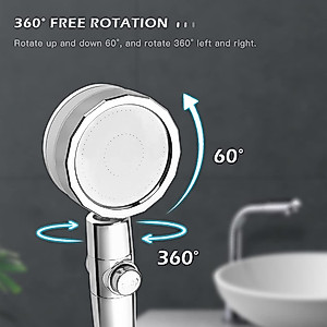 High Pressure Fan Water Saving Shower Heads, Adjustable Water Pressure with Filter and Pause Switch, Easy Install Handheld Turbocharged Shower Head 360 Degrees Rotating (Bule)