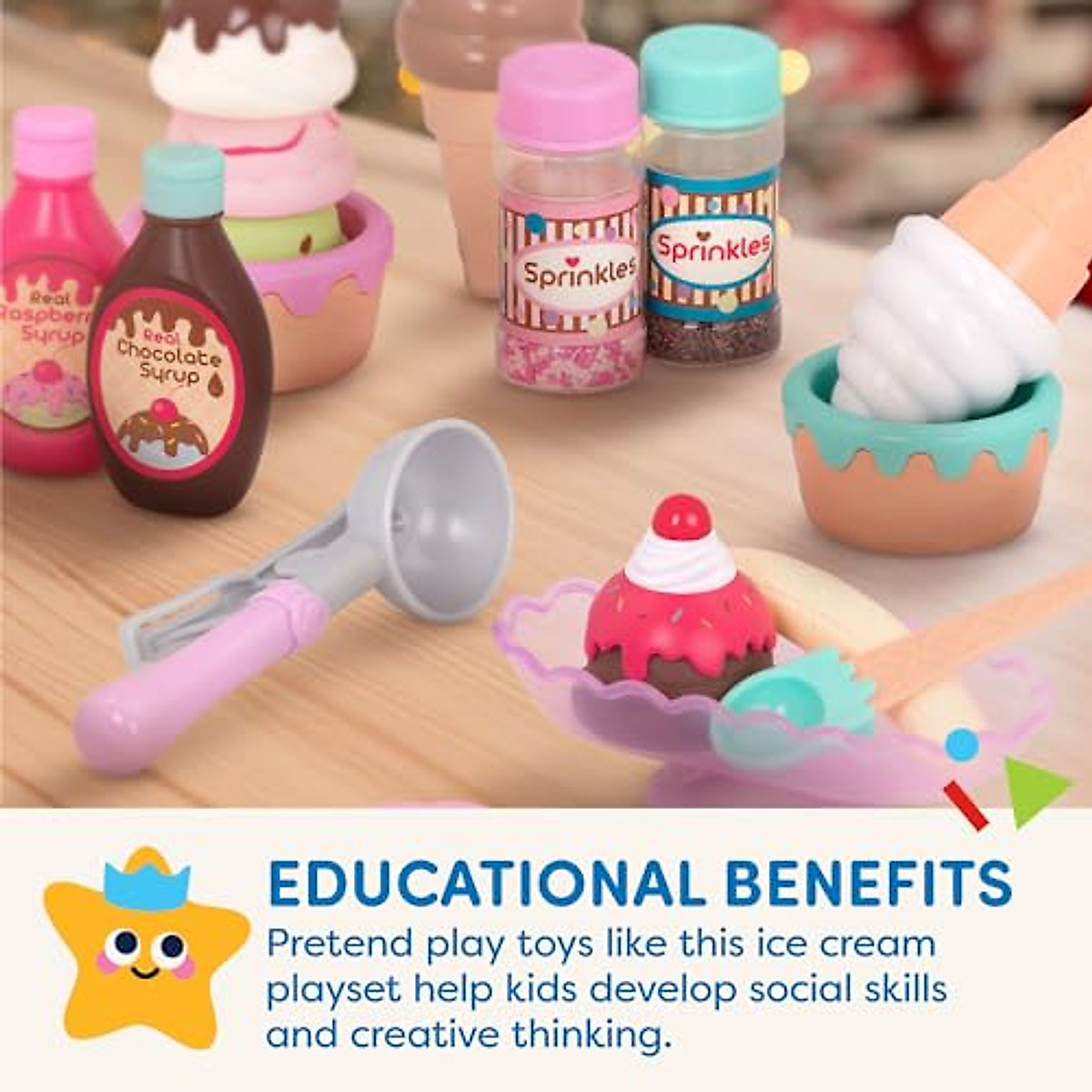 Battat- Play Circle- Toy Food – Ice Cream Set – Kitchen Accessories For Kids- Pretend Play- Sweet Treats Ice Cream Parlour- 3 years + (21 Pcs)