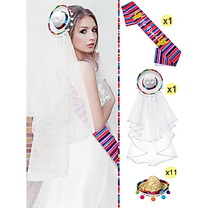Halfchet 13 Pieces Fiesta Wedding Veil Bachelorette Party Decorations Fiesta Bachelorette Veil the Bride Sash 11 Bridesmaid Hat for Mexican Theme Bridal Shower Favor