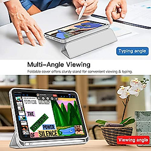 iMieet New iPad Mini 6 Case 8.3 Inch 2021(6th Gen) with Pencil Holder [Support iPad 2nd Pencil Charging/Pair],Trifold Stand Smart Case with Soft TPU Back,Auto Wake/Sleep(Light Gray)