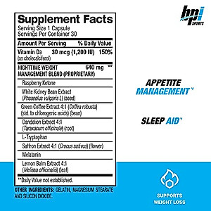 BPI Sports Nite burn – Nighttime Fat Burner & Sleep Support – Keto-Friendly – Weight Loss, Burn Fat, Relaxation, Boost Metabolism – 30 servings – 640mg
