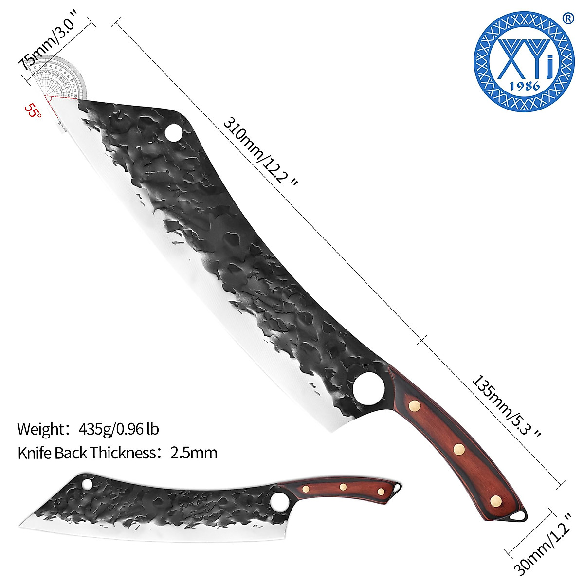 XYJ 12 Inch Long BBQ Knife Set Full Tang Brisket Turkey Meat Chopping Slicing Knife Razor Sharp Stainless Steel Blade Non-stick Effort Saving Finger Control Chef Knives With Whetstone