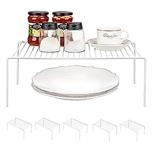 KIKIBRO Heavy Duty Cabinet Storage Shelf Rack, Large Rustproof Stainless Steel Food Kitchen Organizer for Spice, Cabinets, Pantry Shelves, Countertops Dishes, Plates, Bowls, Mugs, Glasses - Set of 6