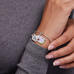 Alex and Ani Iris Sentimental Slider Charm Bangle Bracelet - Shiny Silver Finish - 2 to 3.5 in