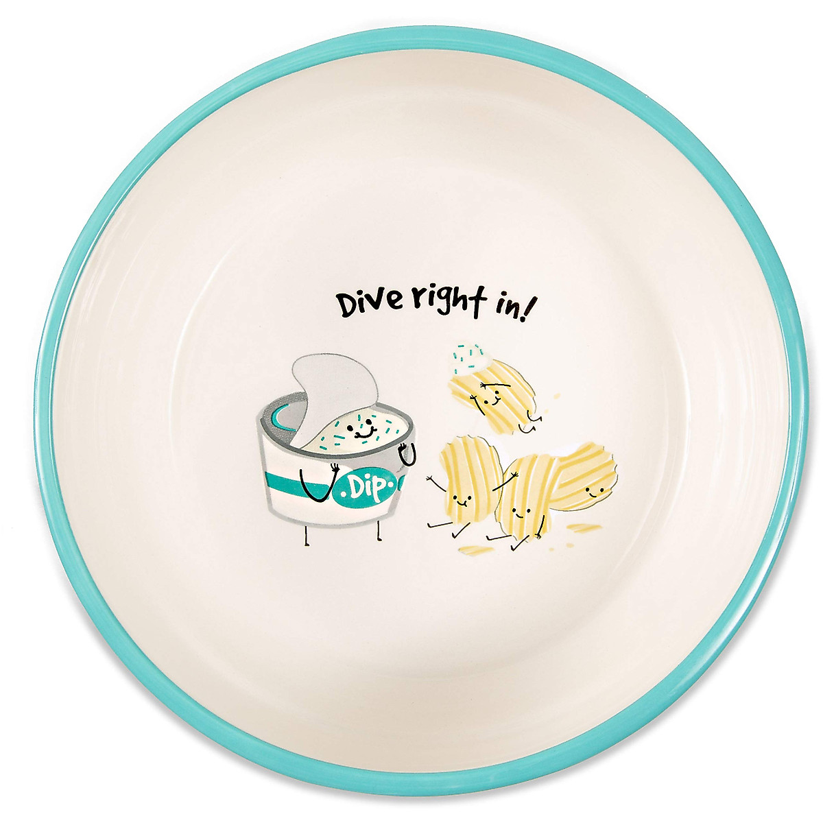 Pavilion Gift Company Pavilion-Chips & Dip-Patterned 6.25 Inch Teal Ceramic Snack Bowl, Blue