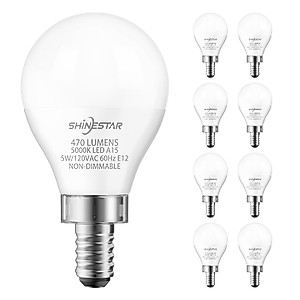 SHINESTAR 8-Pack Ceiling Fan Light Bulbs, Small Base, 120V 40W Equivalent, 5000K Daylight, E12 LED Candelabra Bulb, Non-Dimmable