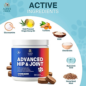 ALFIE'S CHOICE Hip and Joint Chews for Dogs - Advanced Hemp & Glucosamine for Dogs, Hip Joint Supplement for Dogs, Chicken Flavor Dog Joint Supplement Large Breed & Small Breed - 12 oz, Appx 160 Ct