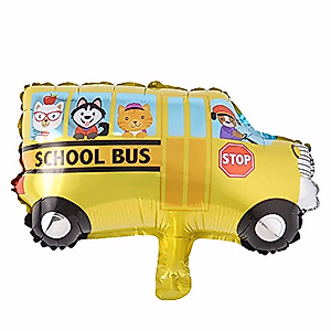 Car Balloons School Bus Fire Truck Train Ambulance Police Foil Balloons Vehicles Balloons for Birthday Party Supplies (Mini school bus)