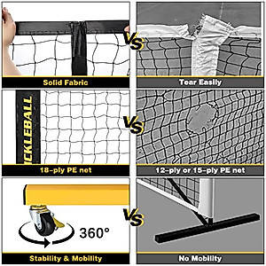 Fostoy Portable Pickleball Net with Wheels, Regulation Size 22 FT & Half Court 11 FT, 18-Ply PE Nets, Steady Metal Frame for All-Weather Resistant Play in Backyards, Driveways, and Garages