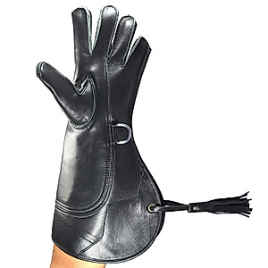 Medent Black Shiny Nubuck Leather Traditional Falconry Gloves Eagle Hunting Raptor Bird Pet Hawk - Left Hand