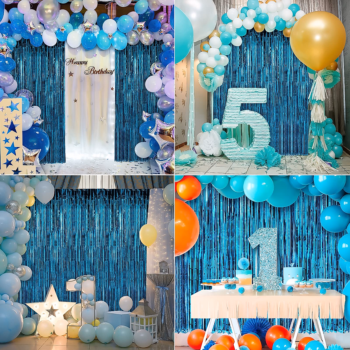 Crosize 3 Pack 3.3 x 9.9 ft Blue Foil Fringe Backdrop Curtain, Streamer Backdrop Curtains, Streamers Birthday Party Decorations, Tinsel Curtain for Parties, Galentines Decor