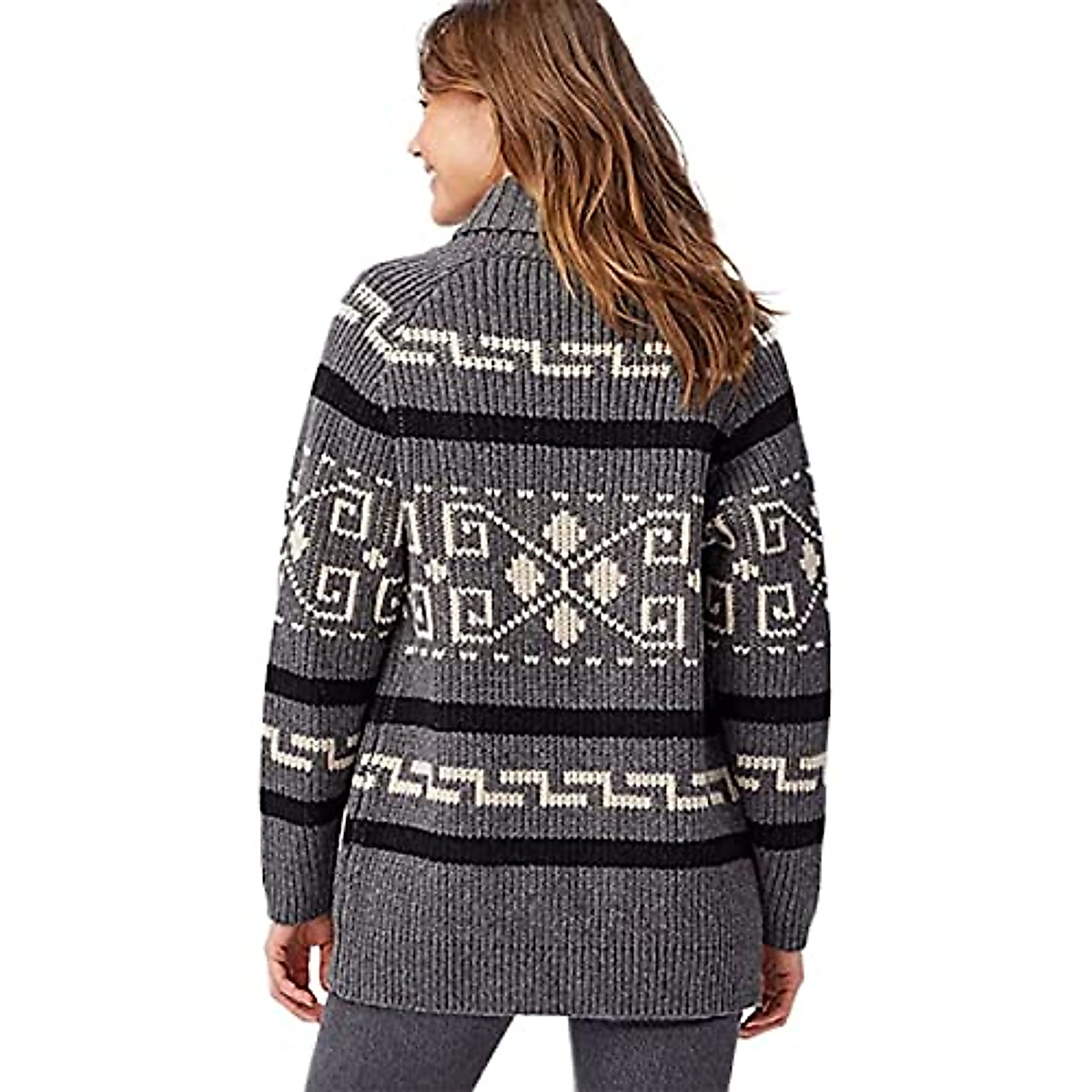 Pendleton Women's Long Westerley Cardigan, Grey/Black, XL
