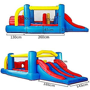 Inflatable Castle and Slide,Outdoor Large Children Trampoline Square Two-Track Slide Park Naughty Castle Toys Square Playground Colors