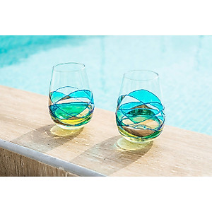 Antoni Barcelona Stemless Wine Glass Set 2 Gold – EXCLUSIVE BOX - Hand Painted Drinkware Essentials Wine Tumbler Glassware Unique Gifts Ideas for Women Men Birthday Wedding Mom Dad Her Him