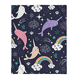 Jekeno Narwhals Blanket Throw Smooth Soft Blanket for Sofa Couch Bed Office 50"x60"
