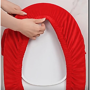 Toilet Tank Lid Cover and Toilet Lid Cover, Bathroom Toilet Lid Seat Cover Set,Toilet Protector Cover，Stretch Washable Spandex Fabric, Fits Most Toilet Tanks & Lids，Hotel and Home，Red (5)