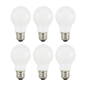 SYLVANIA LED TruWave Natural Series A19 Light Bulb, 60W Equivalent, Efficient 8W, 800 Lumens, Medium Base, Dimmable, Frosted, 2700K, Soft White - Pack of 6 (40813)