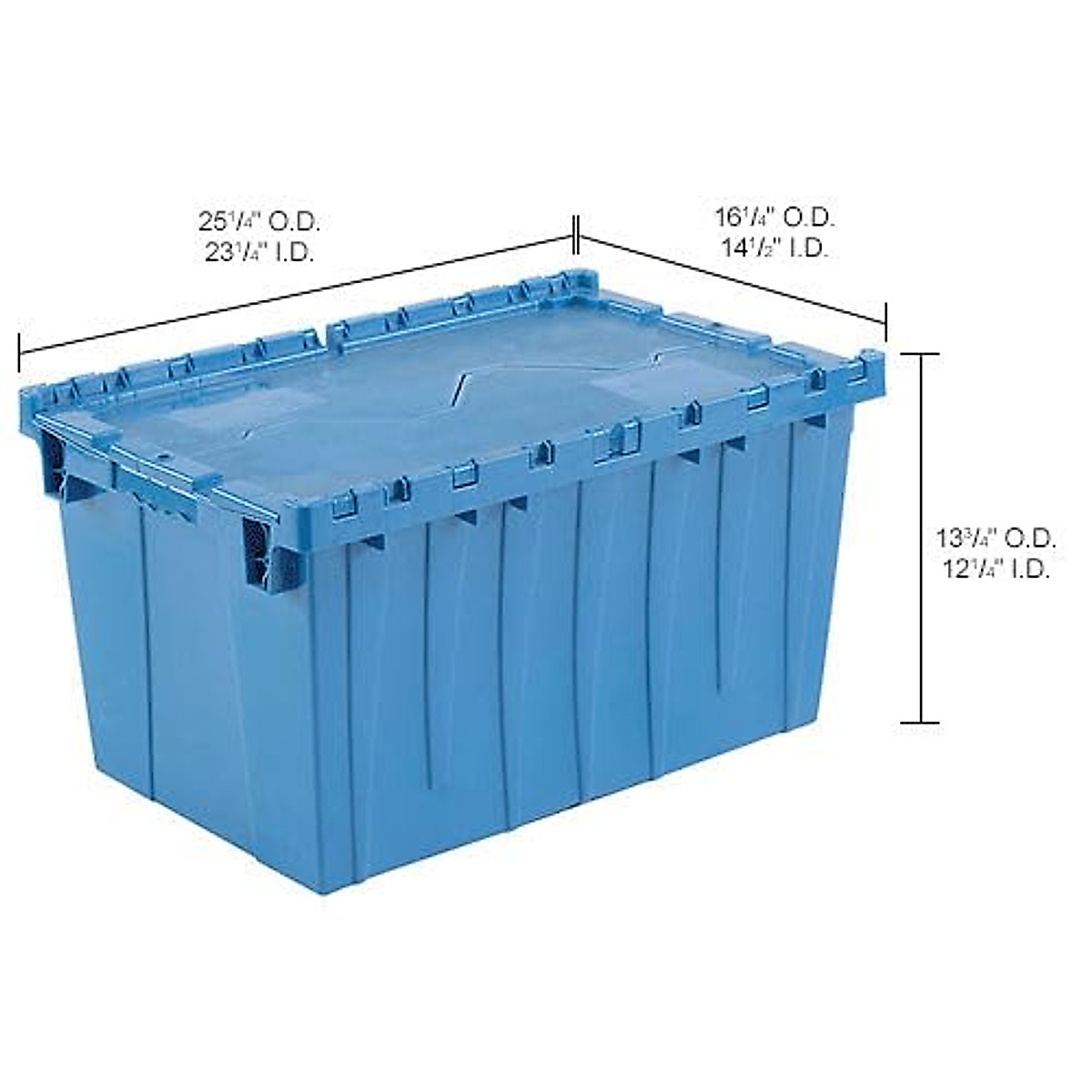 Plastic Attached Lid Shipping & Storage Container, 25-1/4x16-1/4x13-3/4, Blue