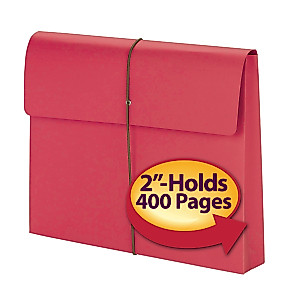 Smead Colored Expanding File Wallet with Flap and Cord Closure, 2" Expansion, Letter Size, Red, 10 per Box (77205)