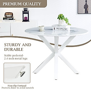 Modern Round Marble Dining Table 42.12" with MDF Table Top & Pedestal Base, Mid-Century White Kitchen Table Leisure Coffee Table Office Living Room Table