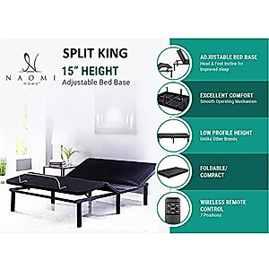 Split King Adjustable Base King Size 15" Split King Adjustable Bed Frame with Remote Base de Cama King Size Adjustable Bed Frame Black King Size Bed with 7 Positions Foldable Electric Adjustable Beds