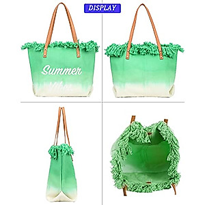 Woven Large Tote Bag for Women tassel Beach Bag with Zipper Summer Shoulder Bag for Traval/Vacation/Shopping