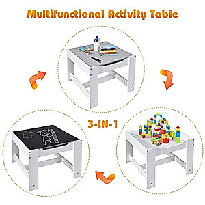 MAT Expert Kids Table & Chair Set, 3 in 1 Children Activity Desk Sets with Storage Drawer, Detachable Blackboard, Multifunctional Toddlers Entertainment Set Ideal for Painting, Reading & Writing