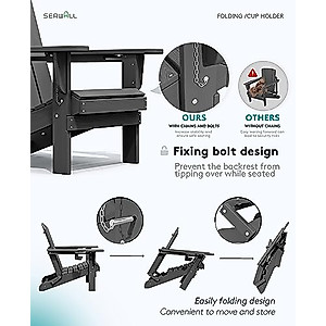 SERWALL Foldable Adirondack Chair, HDPE Adirondack Chair with Wood-Texture-Gray