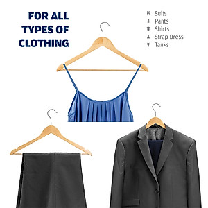 FSUTEG Coat Hangers 20 Pack Wooden Suit Hanger Wooden Hangers Premium Lotus Wood with Notches & Chrome Swivel Hook and Non Slip Pants Bar for Dress Clothes, Coats, Jackets, Pants, Shirts, Skirts