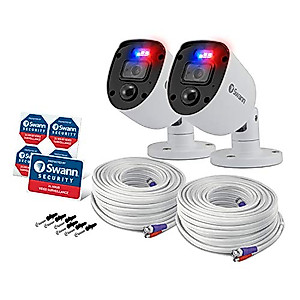 Swann Security outdoor 1080p Full HD Flashing Lights Bullet Analogue CCTV Camera - 2 Pack, White, Motion Only