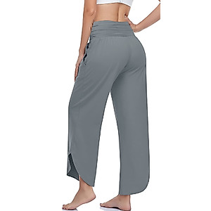 UEU Women's Wide Leg Yoga Pants High Waisted Comfy Dance Sweatpants Loose Casual Soft Lounge Joggers for Women with Pockets (Mid Gray, M)