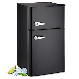 R.W.FLAME Mini Fridge 3.2 Cu.Ft Refrigerator with Freezer, Double Door, Energy Saving for Bedroom, Office, Home, (Black)