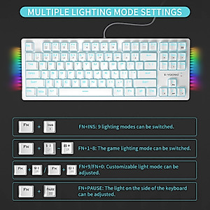 Xceahu 60% Mechanical Gaming Keyboard Rainbow Backlit 87 Key - E-YOOSO K620 Blue Switches TKL Keyboards, White