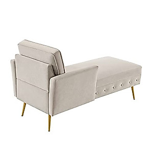 24KF Taupe Velvet Upholstered Tufted Chaise Lounge Chair, Chaise Sofa Bed in 57" Bed Bench，Chair Bed, Chaise Lounge for Offices ，Living Room and Bedroom,Living Room Chaise Chairs-Taupe