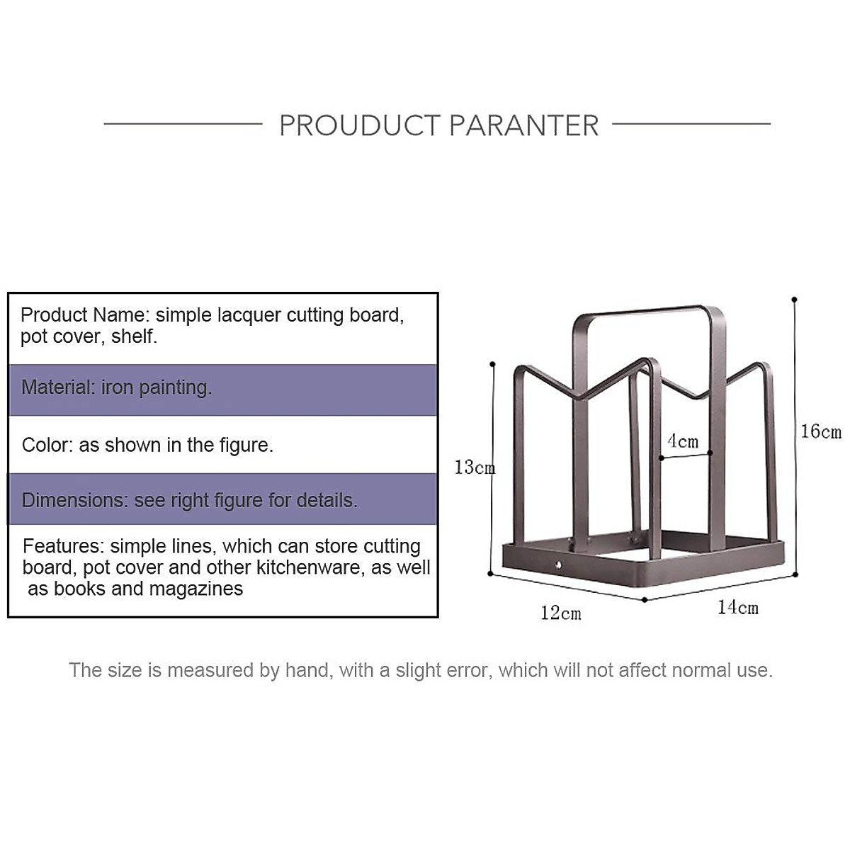 Pot Lid Rack, Organizer Pot Lid ,Organizer Cutting Board Holder ,Simple Houseware Kitchen, Bakeware Pot Lid Rack Holder Organizer(Bronze)