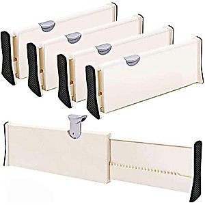 Ulrikco Adjustable Drawer Dividers Organizer 4 Pack, Separators 3.9" High Expandable from 11-17.3", Drawer Separators for Bedroom, Bathroom, Closet, Office, Kitchen Storage, Strong Secure Hold