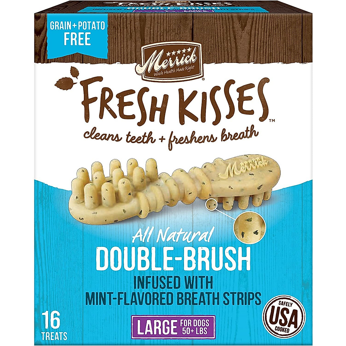 Aurora Pet Variety Pack (2) Merrick Fresh Kisses Double-Brush Large Dental Dog Treats (1) Coconut + Botanical Oils (1) Mint-Flavored Breath Strips with AuroraPet Wipes