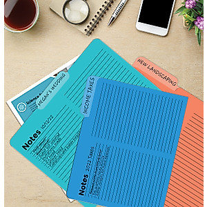 Lined File Folders, 24 Pack, Notes Tabbed File Folders, 1/3 Cut Tabs, 8 Vibrant Colors, Heavyweight, Letter Size Folders, 9.5" x 11.5", Left/Center/Right Set Per Color, by Better Office Products