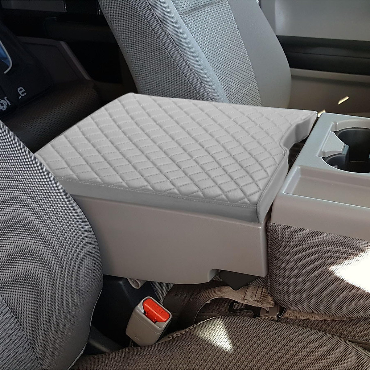 Zxiaochun Center Console Cover for Ford F150 2015-2024 and F250 F350 F450 2017-2024 Leather Arm Rest Box Lid Middle Console Armrest Protective Cover Accessories(40/20/40 Jump Seat Console Only)(Gray)