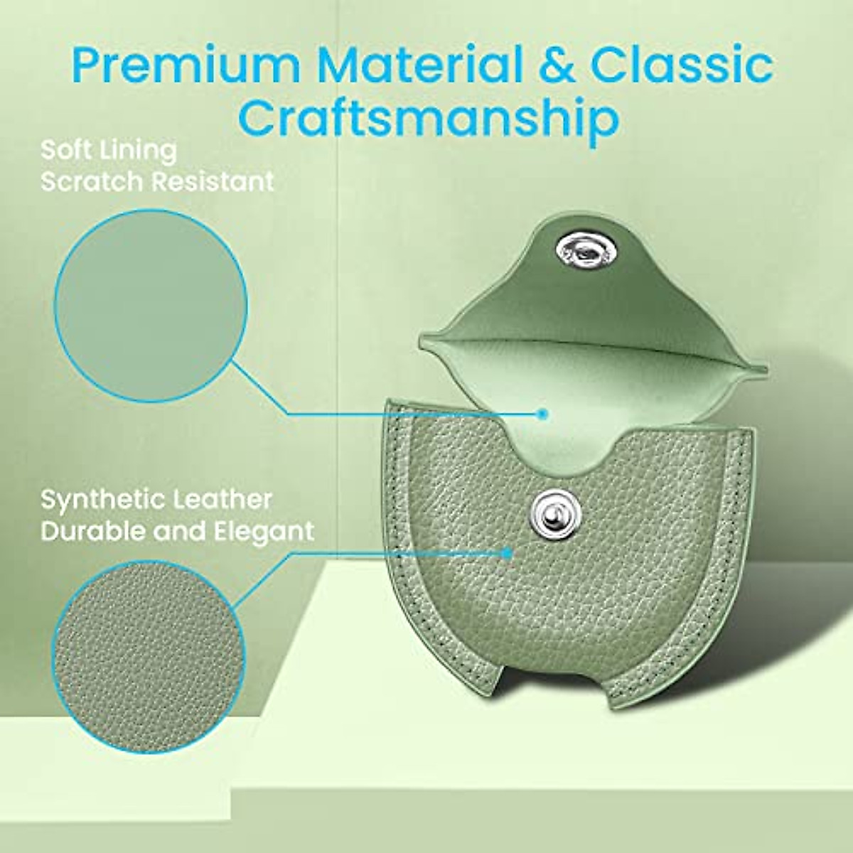 Fintie Protective Case for Pixel Buds A-Series (2021) / Pixel Buds 2 (2020), Premium PU Leather Slim Fit Metal Snap Closure Portable Cover Skin with Keychain, Sage Green