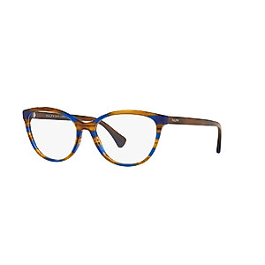 Ralph by Ralph Lauren Women's RA7134 Cat Eye Prescription Eyewear Frames, Striped Brown Blue/Demo Lens, 54 mm