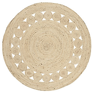 SAFAVIEH Natural Fiber Collection Area Rug - 8' Round, Ivory, Handmade Boho Charm Farmhouse Jute, Ideal for High Traffic Areas in Living Room, Bedroom (NF364B)