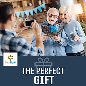 Handcrafted Kosher Ram Shofar from Israel – 14"-16" Musical Horn with Shofar Bag – Decorative, Functional Jewish Gifts for Women & Men by Holy Voice, Half Polished